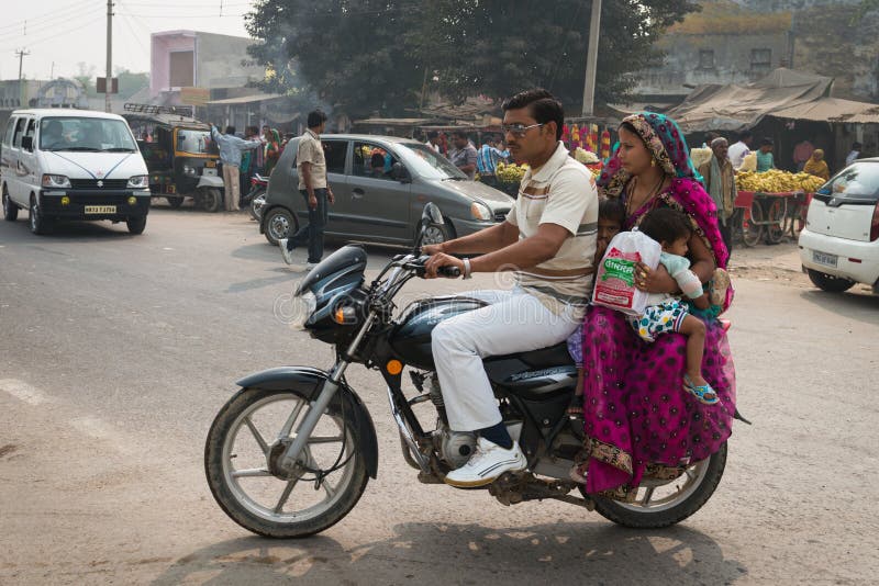 Indian Family with Two Kids on Motorcycle Editorial Photography - Image ...