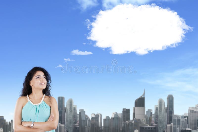 Indian Female Student Looking at Empty Cloud Stock Image - Image of ...