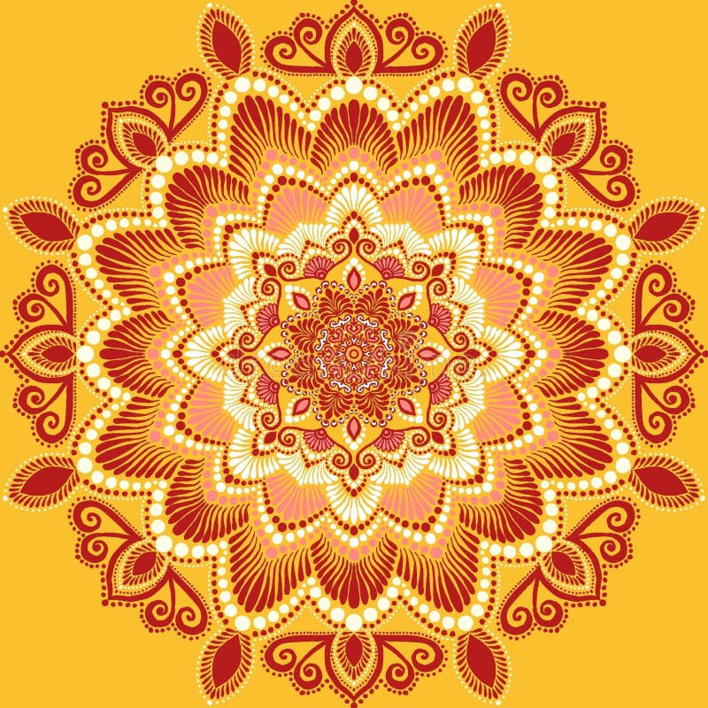 Indian Festivals Theme Yellow and Red Mandala Stock Illustration ...