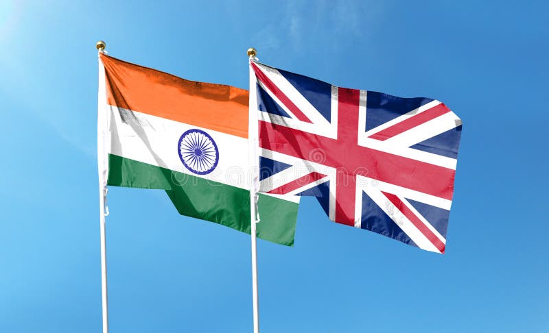 Indian Flag and British Flag on Cloudy Sky Stock Image - Image of font ...