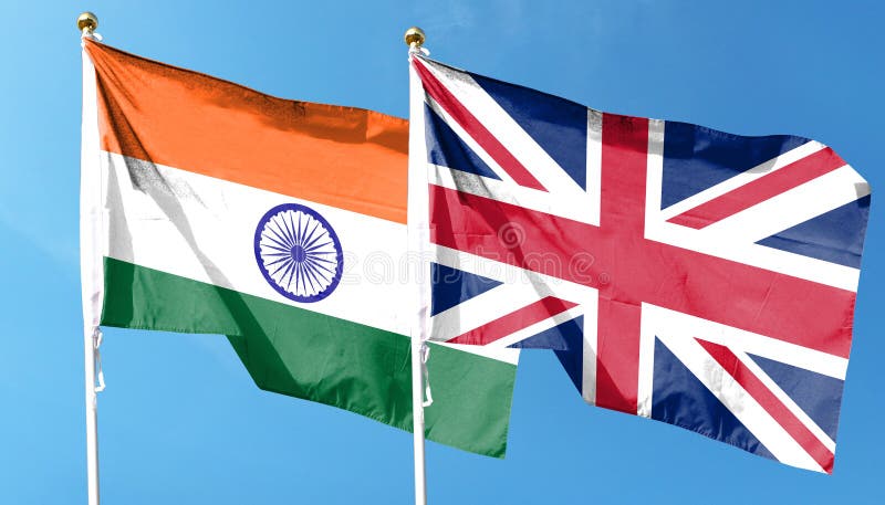 Indian Flag and British Flag on Cloudy Sky. Stock Illustration ...