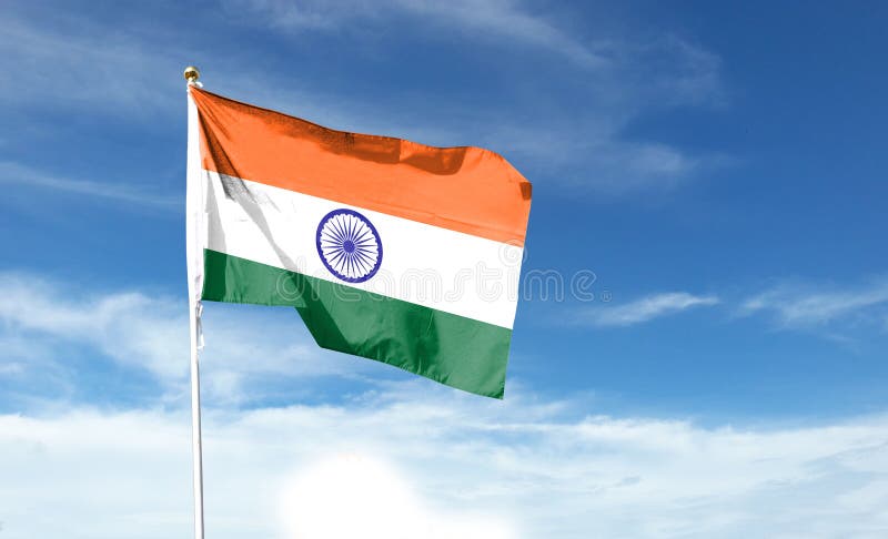 Indian Flag on Cloudy Sky. Waving in the Sky Stock Photo - Image of ...