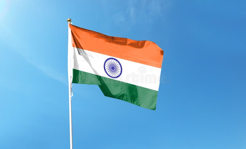 Indian Flag on Cloudy Sky. Waving in the Sky Stock Photo - Image of ...