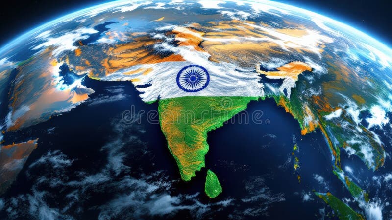 Indian Flag on Earth â€ Beautiful Digital Art of Indiaâ€™s Map Stock ...