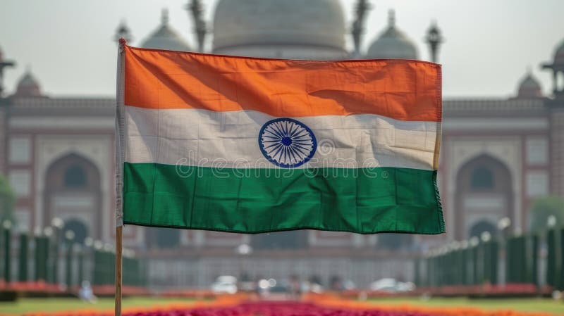 Indian Flag in Front of Taj Mahal, Agra, India Stock Illustration ...
