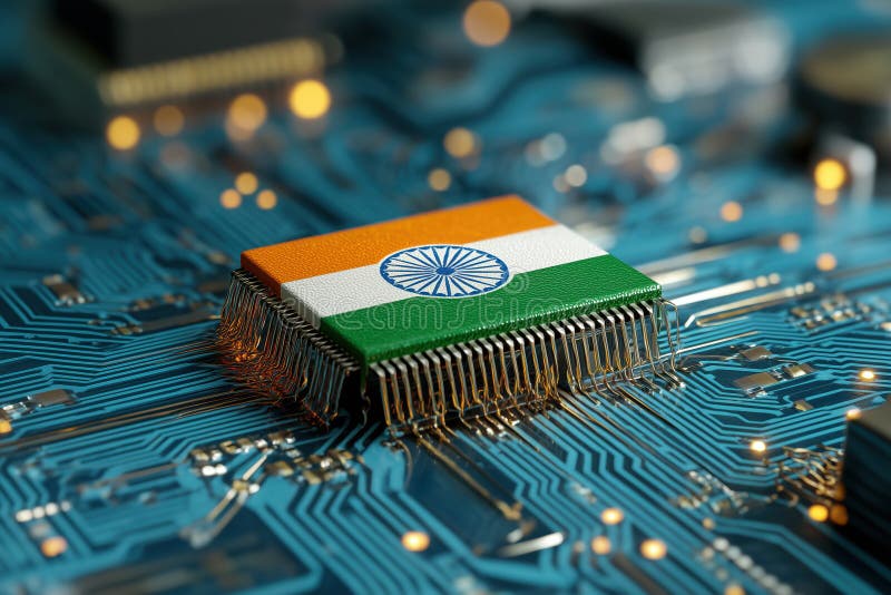 Indian Flag on Microchip Circuit Board Digital Technology Stock ...