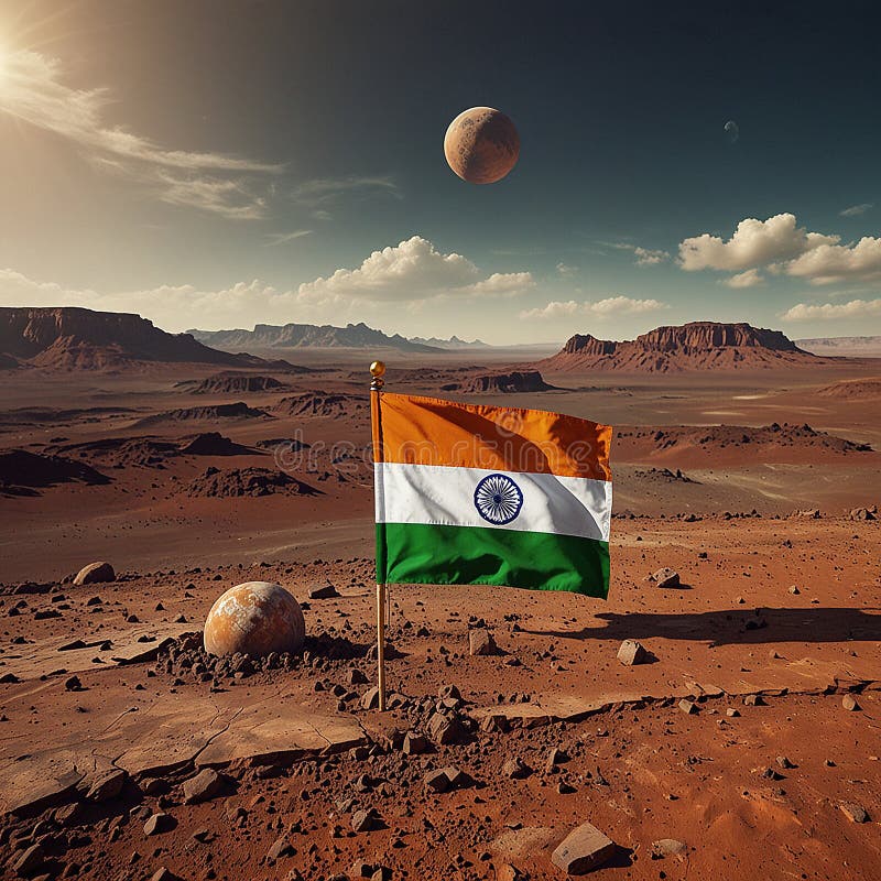 Indian flag on planet Mars stock illustration. Illustration of plateau ...