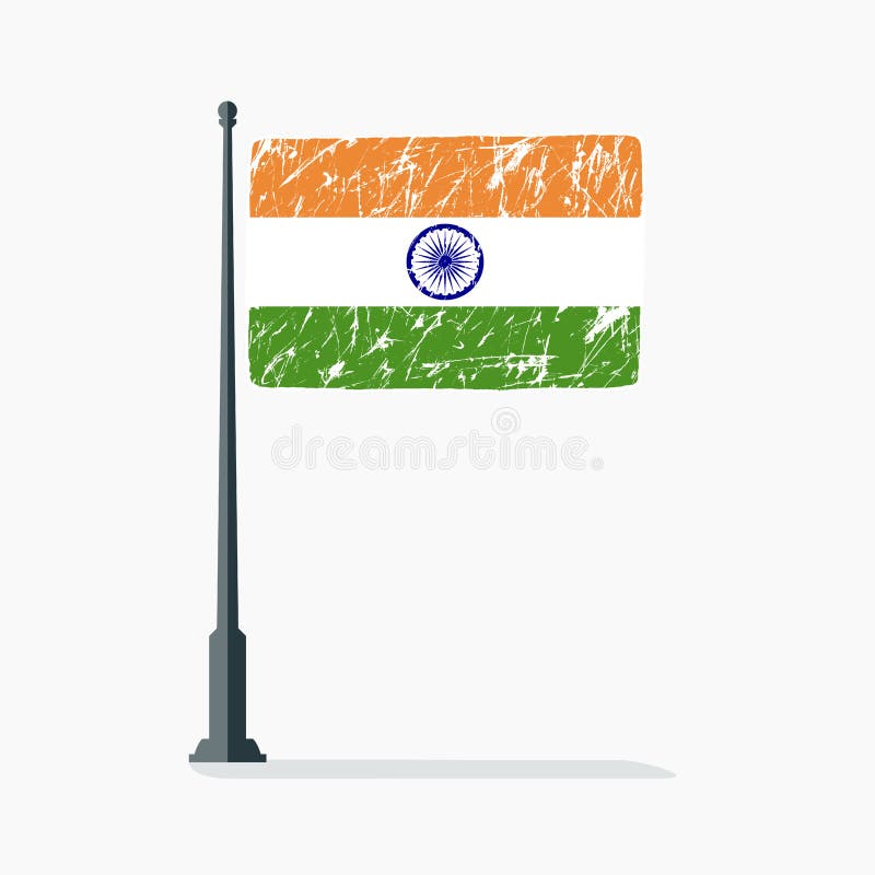 Indian Flag with Scratches, Vector Flag of India on Flagpole with ...