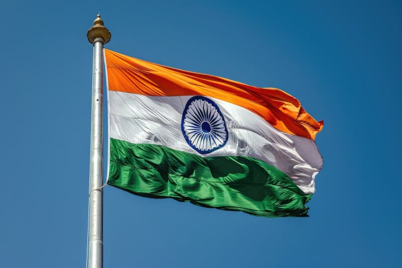 Indian Flag Waving on Blue Sky Background Stock Illustration ...