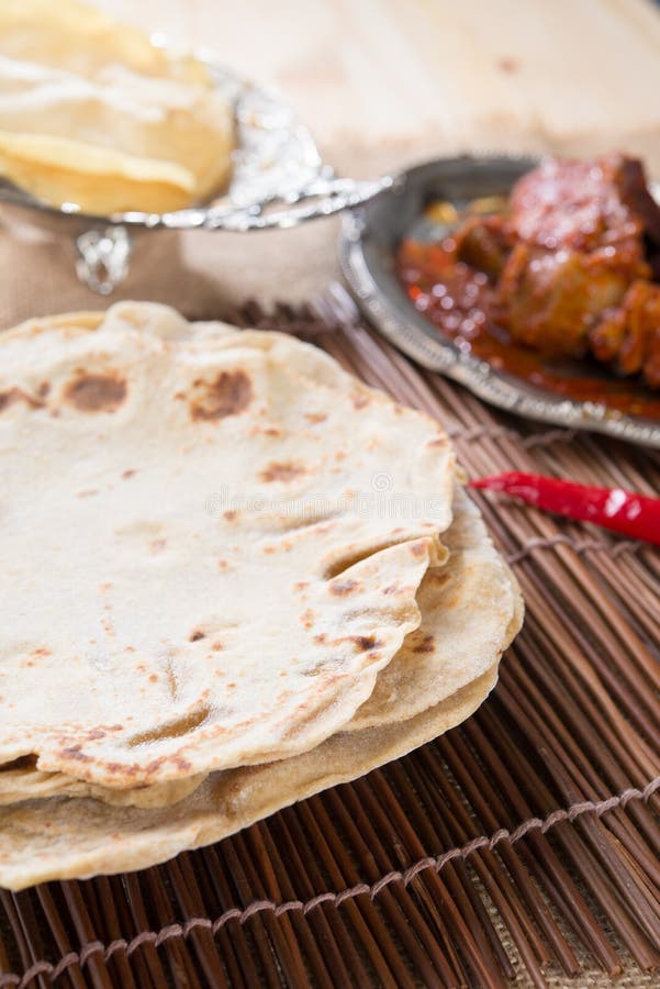 Chapati or Flat Bread, Indian Food, Made from Wheat Flour Dough. Stock ...