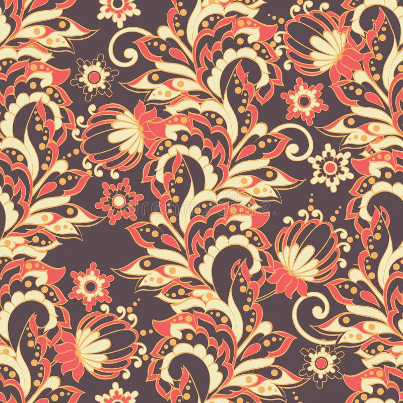 Indian Floral Seamless Pattern in Batik Style. Stock Vector ...