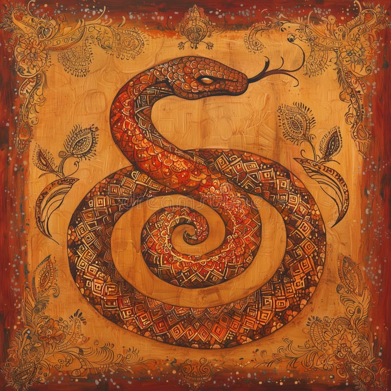 AI Generated. Indian Folk Art of a Snake Intricately Hand Painted ...