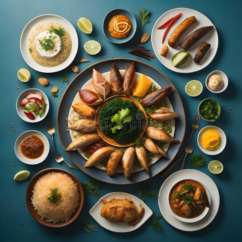 Indian Food on Blue Background. Assorted Indian Dishes, Top View Stock ...