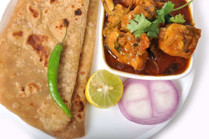 Indian Food - Chapati & Chicken Stock Photo - Image of lime, dish: 24484160