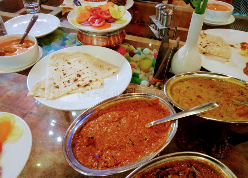 Indian Food at Dinner Time Served in Indian Restaurant Stock Photo ...