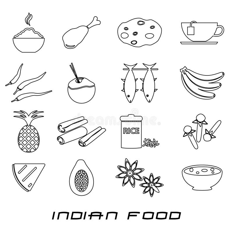 Indian Food Theme Set of Simple Outline Icons Stock Vector ...