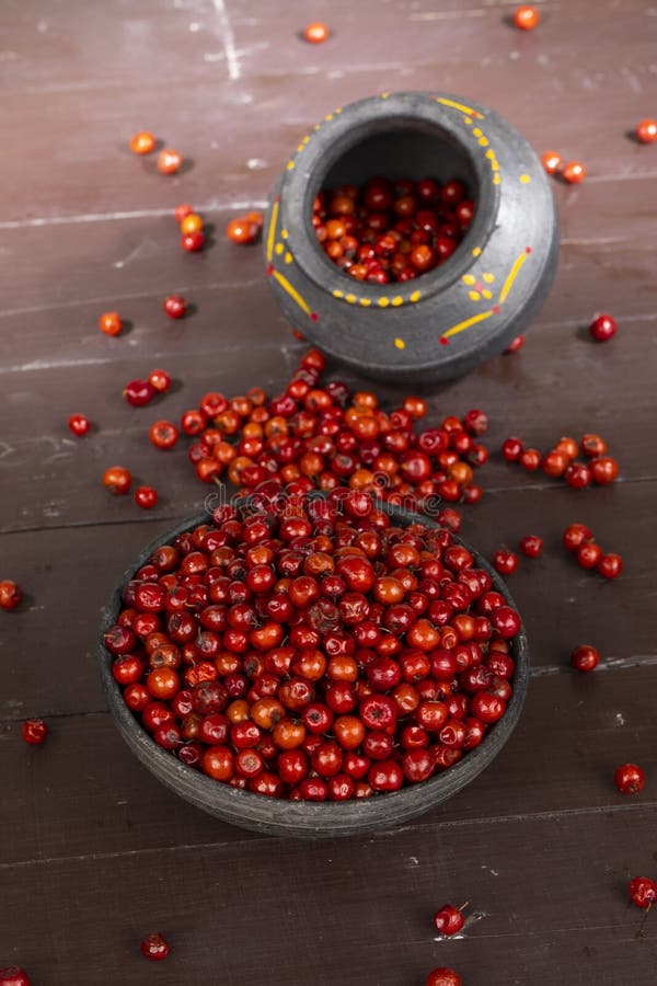 Indian Fruit Red Berry on Wooden Background Stock Image - Image of ...