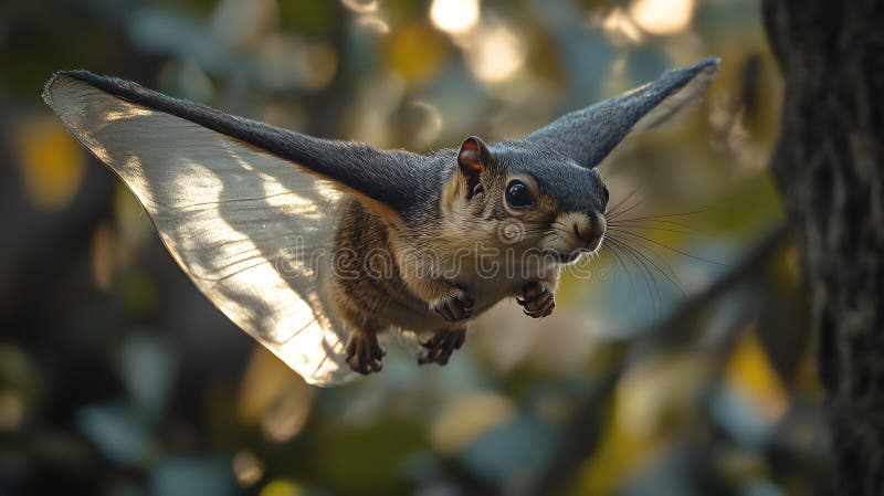 Indian Flying Squirrel Gliding through the Forest, Its Membrane Glowing ...