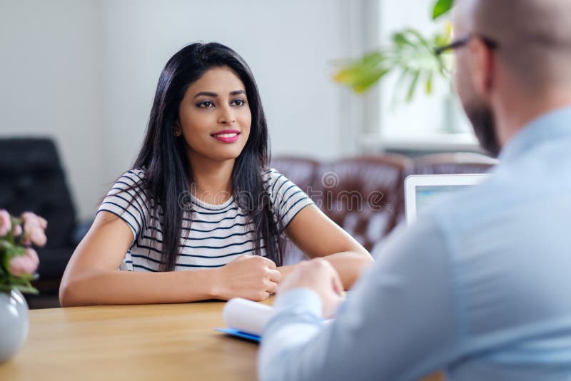 Indian Girl Attending Job Interview Stock Image - Image of entrepreneur ...