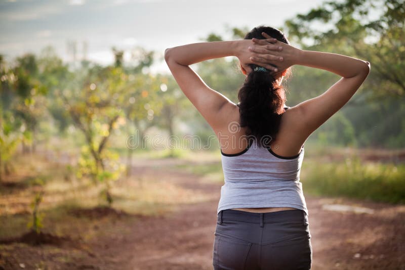 Indian Girl on Morning Exercise Stock Photo - Image of clouds, lady ...