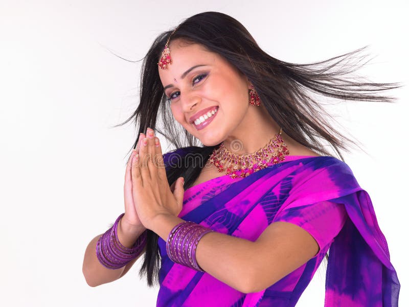 Girl in welcome posture stock image. Image of portrait - 8119283