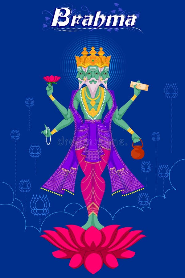 Brahma Sits on a Lotus Flower in Her Hand Stock Illustration ...