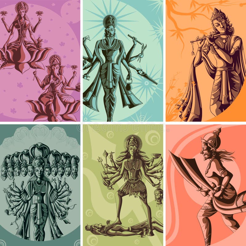 Indian God and Goddess Religious Vintage Poster Stock Vector ...