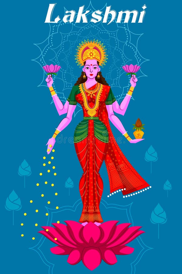 Indian Goddess Lakshmi on Lotus Stock Vector - Illustration of lotus ...