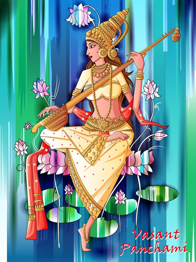 Indian Goddess Saraswati On Vasant Panchami Pooja Festival Background ... Indian Goddess Saraswati On Vasant Panchami Pooja Festival Background ...