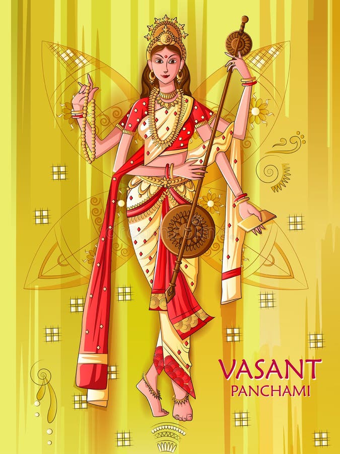 Indian Goddess Saraswati On Vasant Panchami Pooja Festival Background ... Indian Goddess Saraswati On Vasant Panchami Pooja Festival Background ...