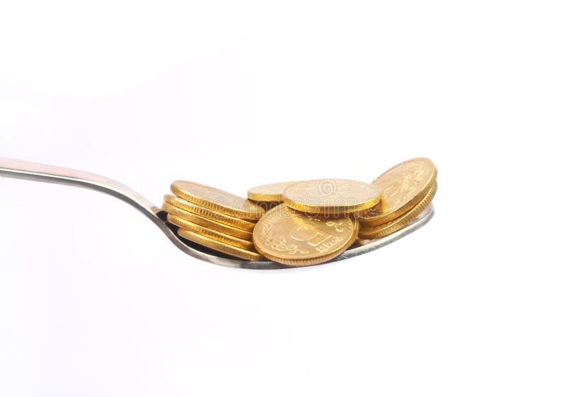Indian Gold Coin with Silver Spoon Stock Image - Image of money ...