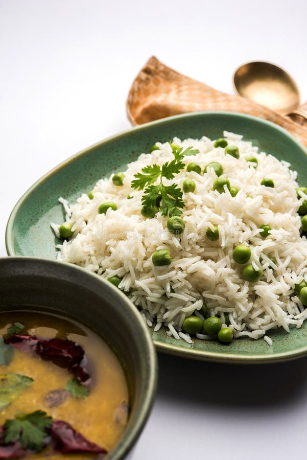 Indian Green Peas Rice or Pulav or Pilaf Stock Photo - Image of basmati ...