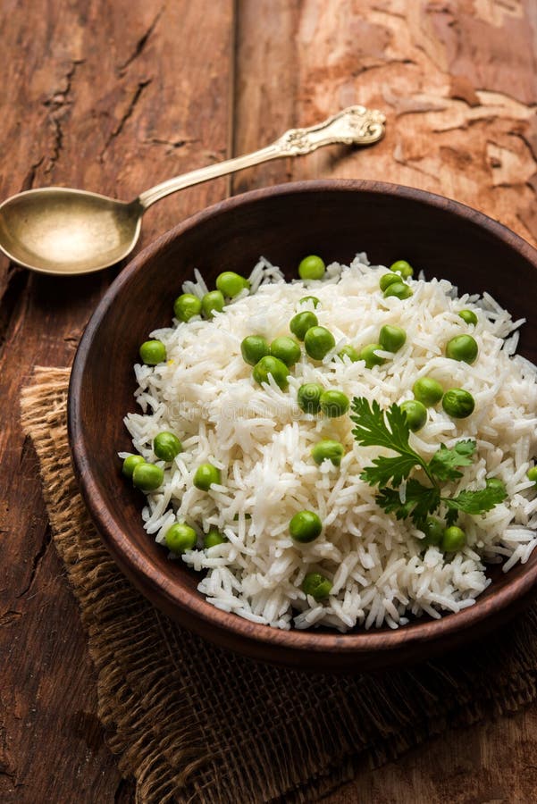 Indian Green Peas Rice or Pulav or Pilaf Stock Photo - Image of meat ...