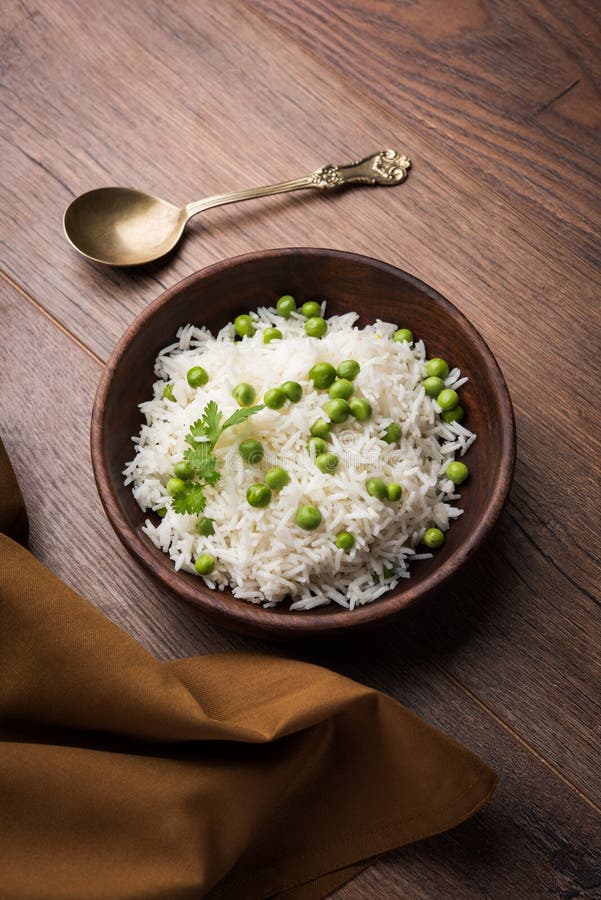 Indian Green Peas Rice or Pulav or Pilaf Stock Image - Image of cooked ...