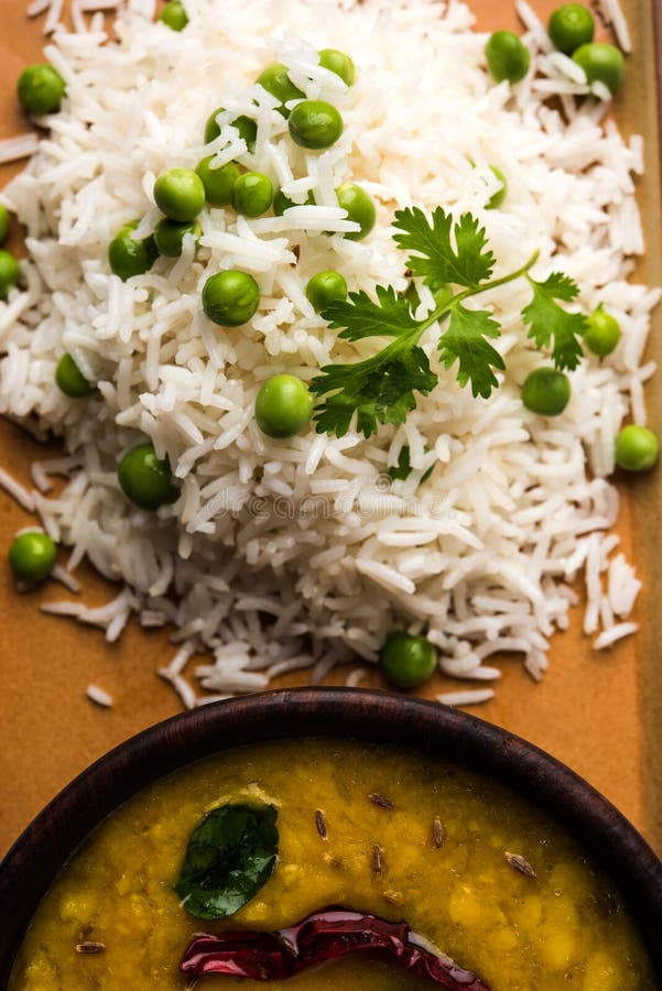 Indian Green Peas Rice or Pulav or Pilaf Stock Image - Image of colour ...