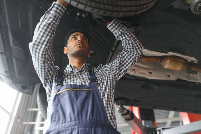 Indian Happy Auto Mechanic in Blue Suit. Stock Photo - Image of person ...