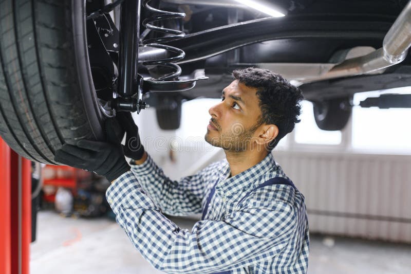 Indian Happy Auto Mechanic in Blue Suit. Stock Photo - Image of auto ...