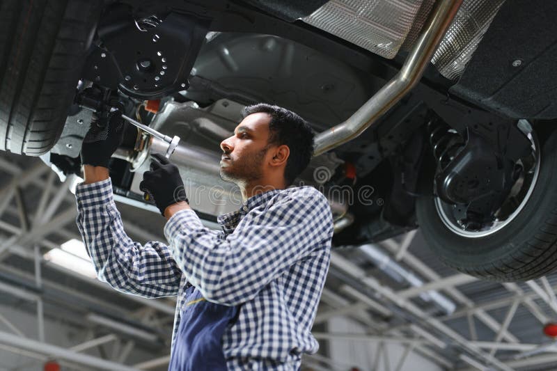 Indian Happy Auto Mechanic in Blue Suit. Stock Photo - Image of adult ...