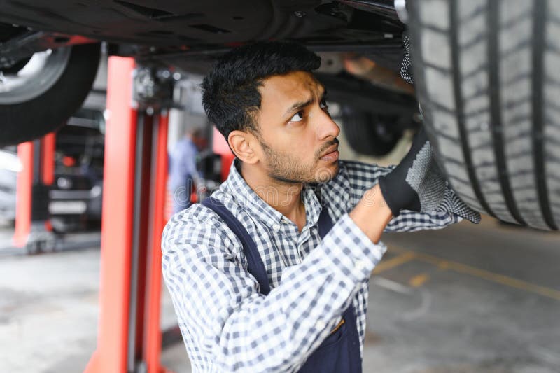Indian Happy Auto Mechanic in Blue Suit. Stock Photo - Image of auto ...
