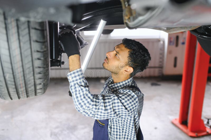 Indian Happy Auto Mechanic in Blue Suit. Stock Photo - Image of adult ...