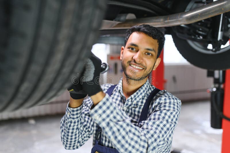 Indian Happy Auto Mechanic in Blue Suit. Stock Image - Image of ...