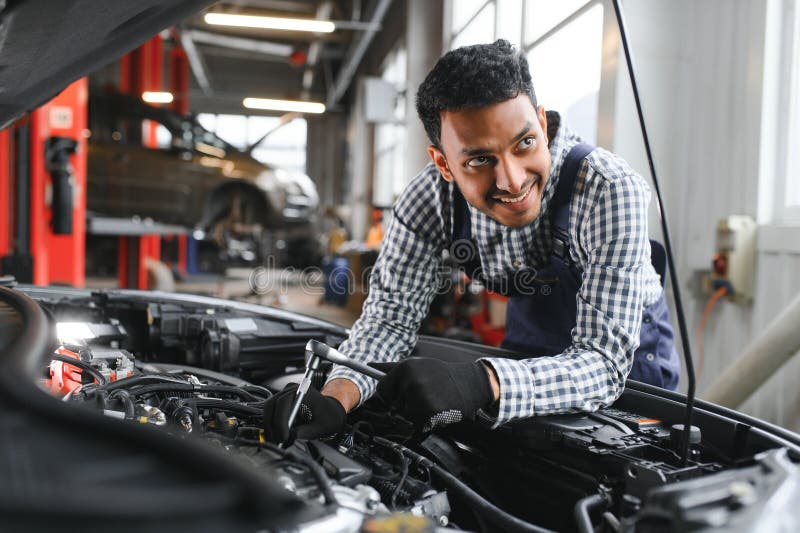Indian Happy Auto Mechanic in Blue Suit. Stock Photo - Image of ...