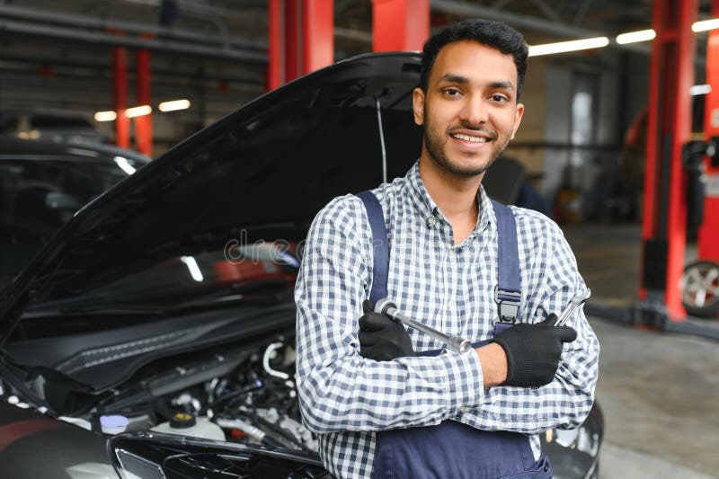 Indian Happy Auto Mechanic in Blue Suit. Stock Image - Image of happy ...