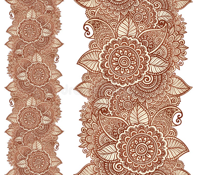 Indian Henna Tattoo Style Vector Floral Vertical Seamless Pattern Stock ...