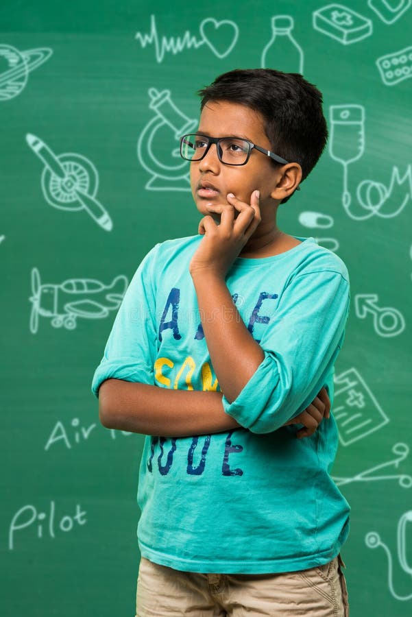 Indian Kid in Thinking the Classroom Stock Image - Image of chemical ...