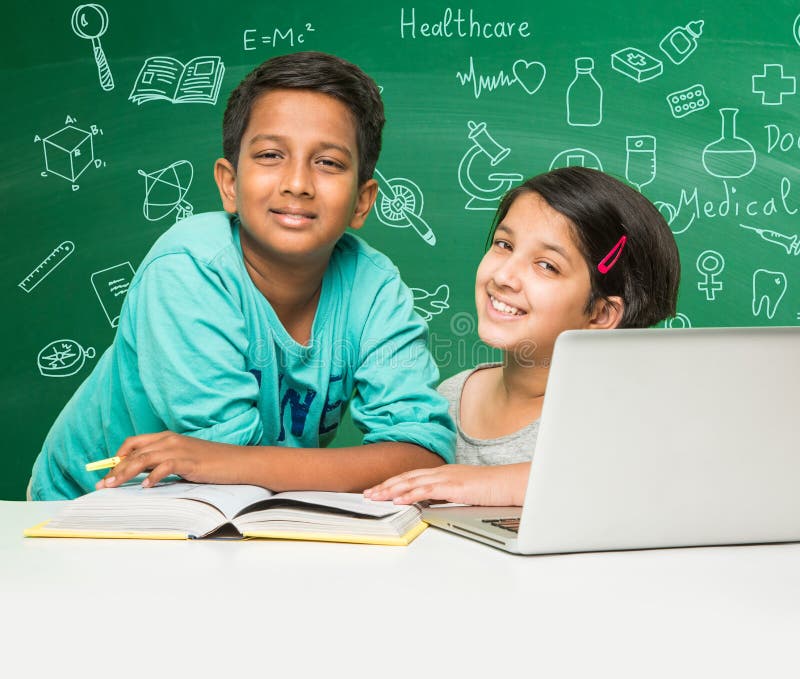 Indian Kid Studying the Classroom Stock Image - Image of computer ...