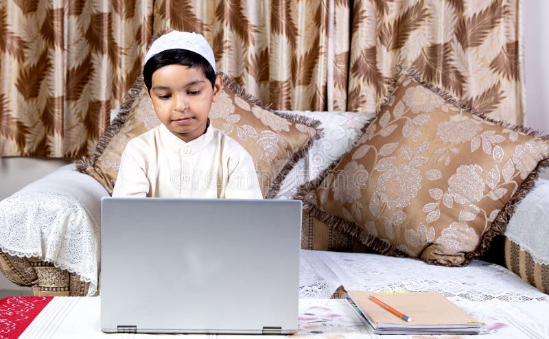 Indian Kids Using Laptop for Study at Home by E Learning Facility Stock ...