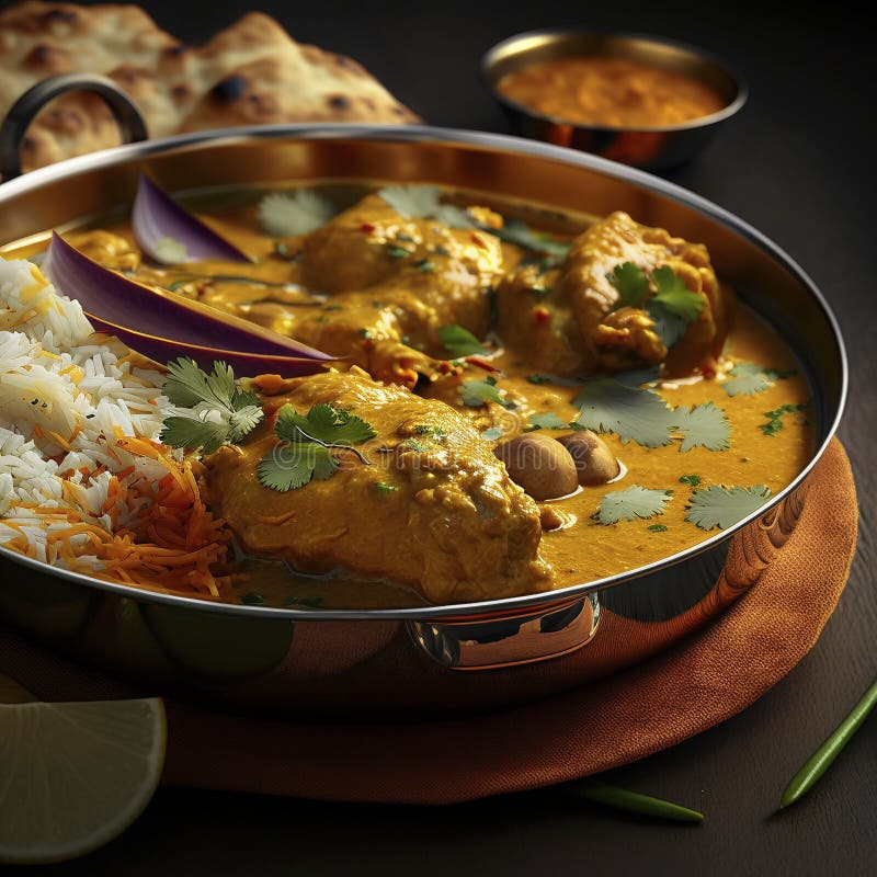 Indian korma with rice stock illustration. Illustration of tradition ...