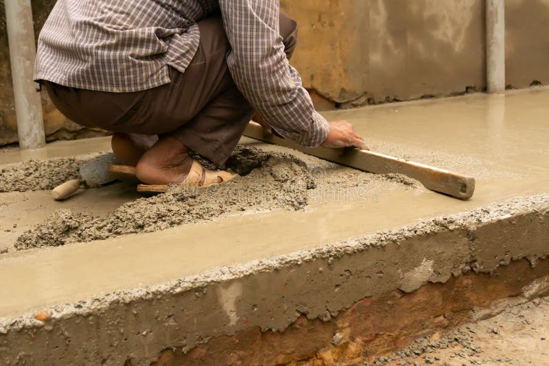 Indian Labour Leveling Plasterred Floor Stock Image - Image of concrete ...