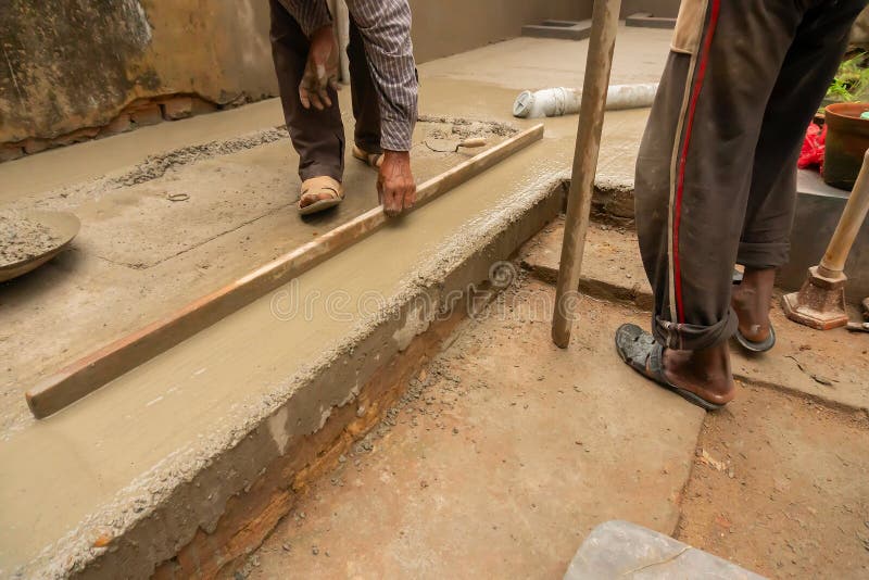 Indian Labour Leveling Plasterred Floor Stock Photo - Image of cement ...